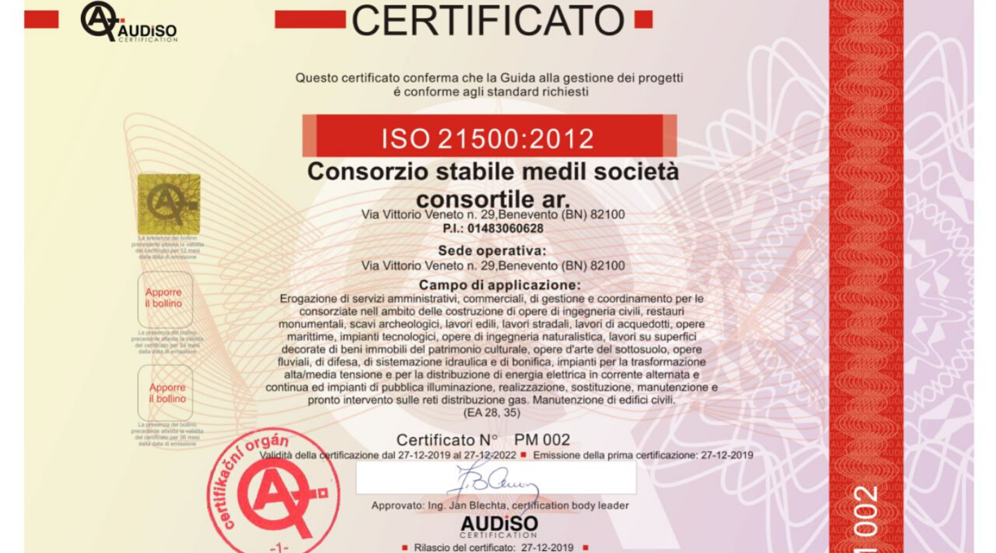 Consorzio Stabile Medil ottiene la CERTIFICAZIONE ISO 21500:2012 ...